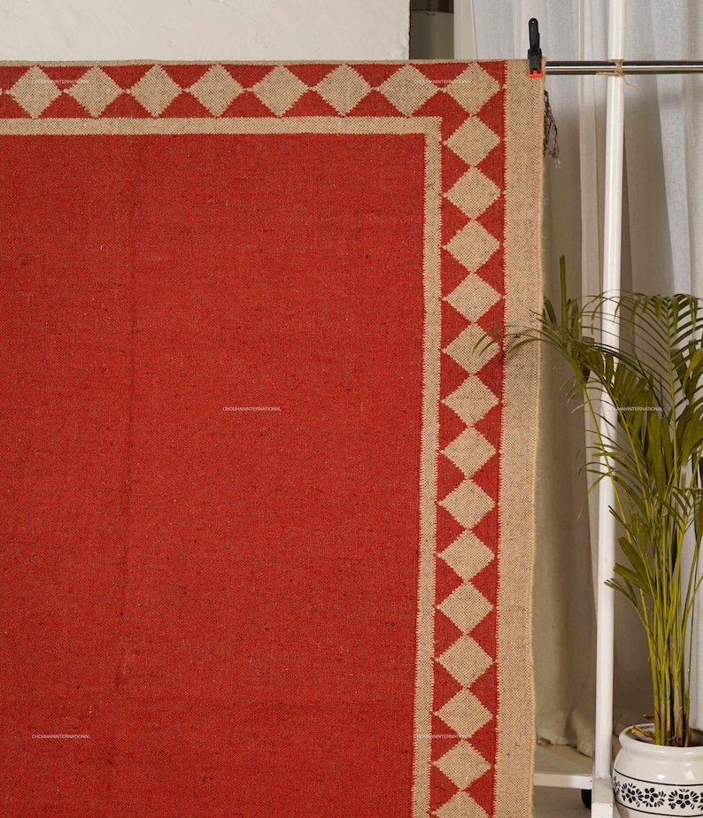 Kitchen Mat Kilim Rug : Handmade Green Geometric Pattern Wool Jute ...