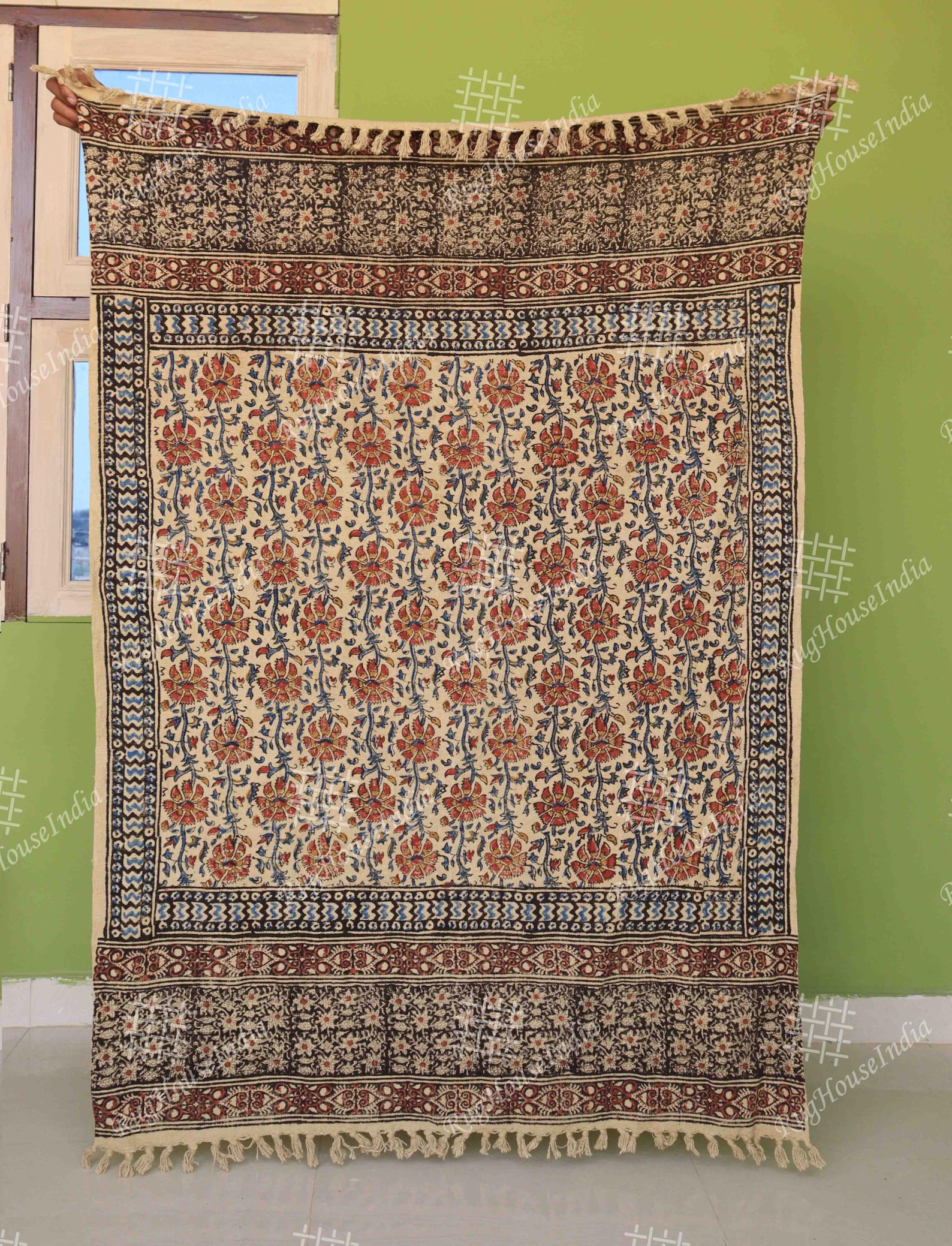 Indian Handmade Soft Cotton Throws Blankets, Hand Loom Hand Block ...