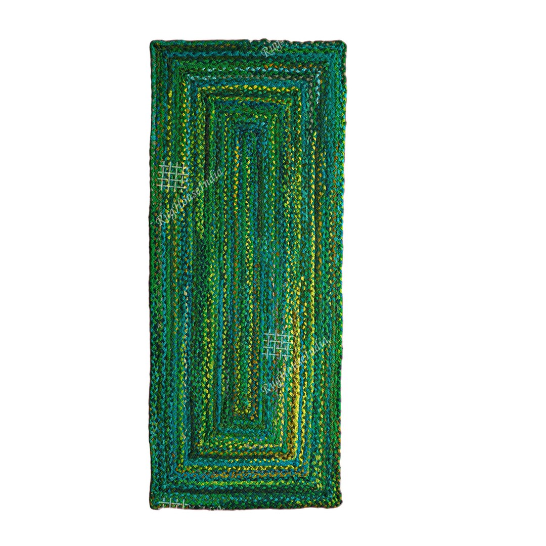 Custom Size Indian Handwoven Green Cotton Rug, Chindi Runner Rug ...