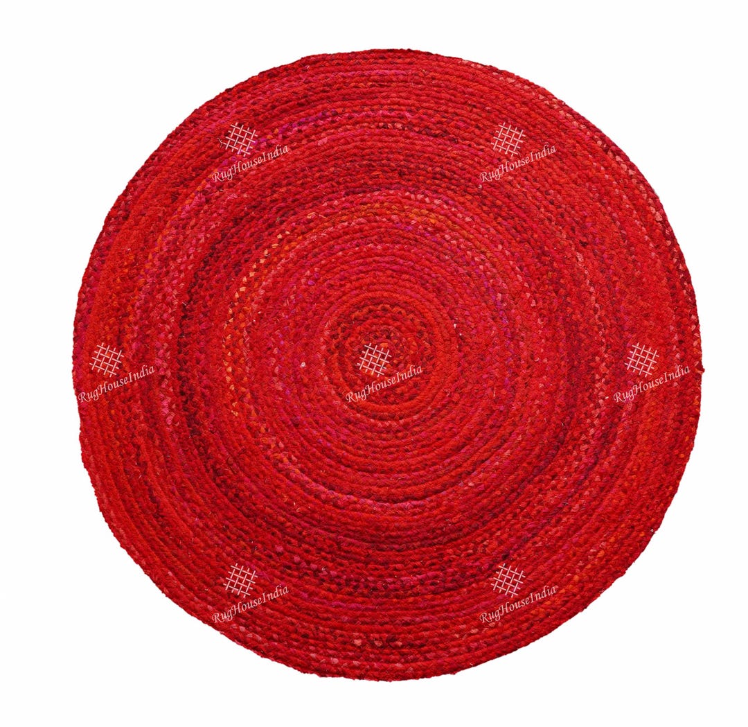 7x7 Ft. Red Color Cotton Round Chindi Rug Custom Size Rug - Etsy