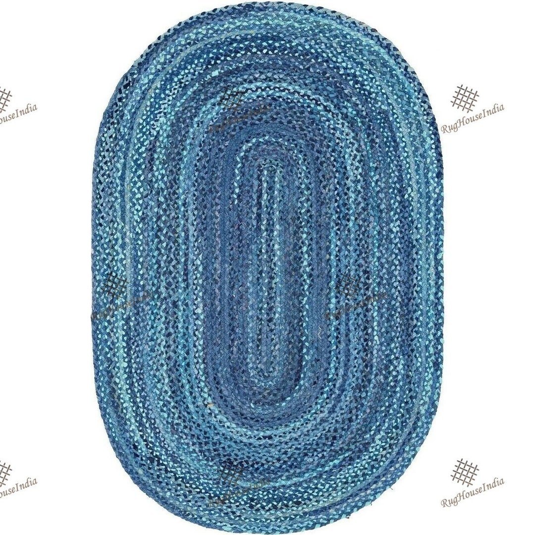 Every Size Hand Braided Cotton Oval Rug Blue Cotton Runner - Etsy