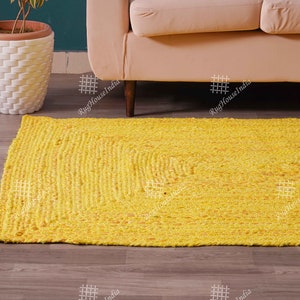 Every Size Hand Braided Yellow Cotton Rug, Rectangle Cotton Runner ...