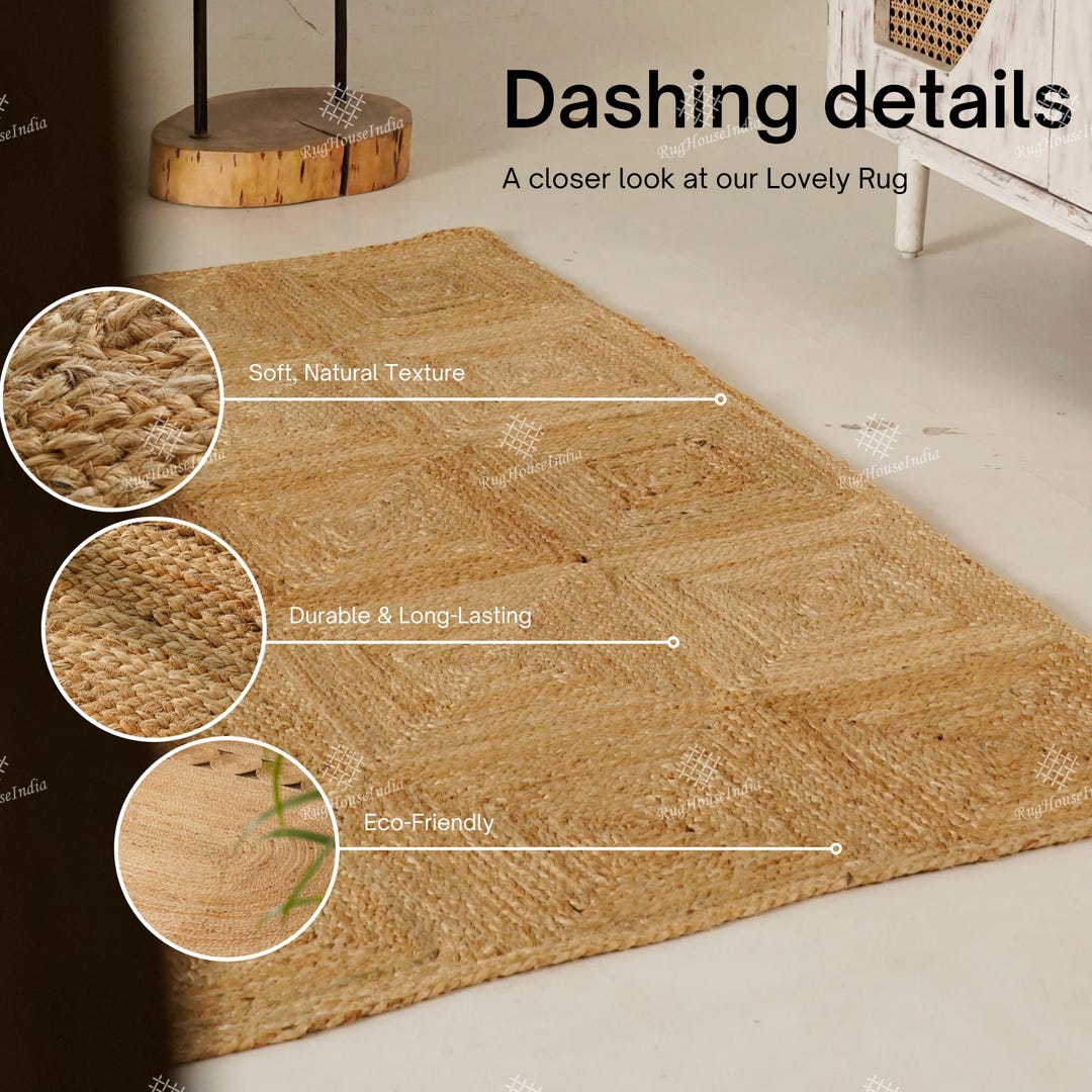 Natural Jute Braided Rug Bohemian Rectangular Boho Decor Carpet Runner ...
