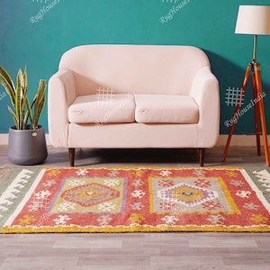 Custom Size Handwoven Kilim Wool Jute Dhurrie Rug With Fringes Rug ...