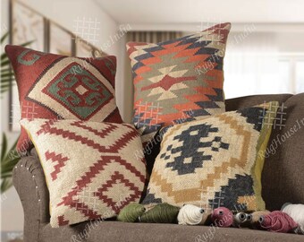 4 Set of Indian Hand Woven Natural Jute Cushion Cover 18X18 | Etsy