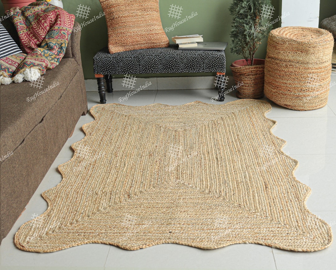 Natural Jute Hand Braided Scalloped Rug/rug/doormat Scallop - Etsy