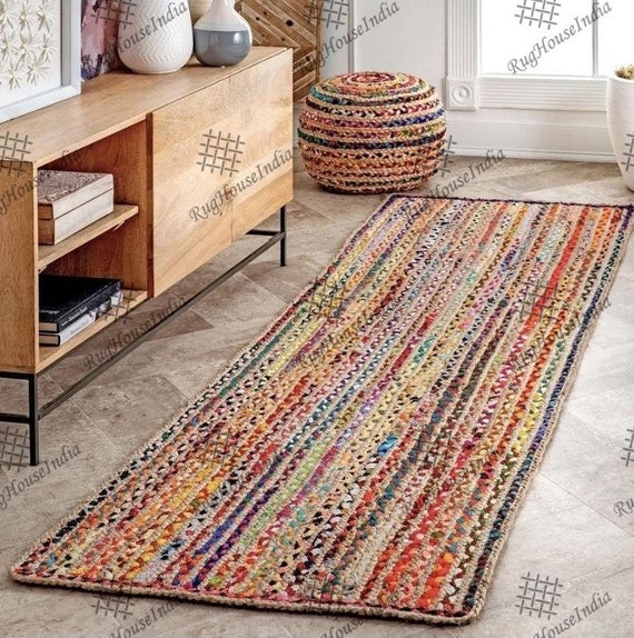 Hand Braided Jute Cotton Carpet Handmade Chindi Cotton | Etsy