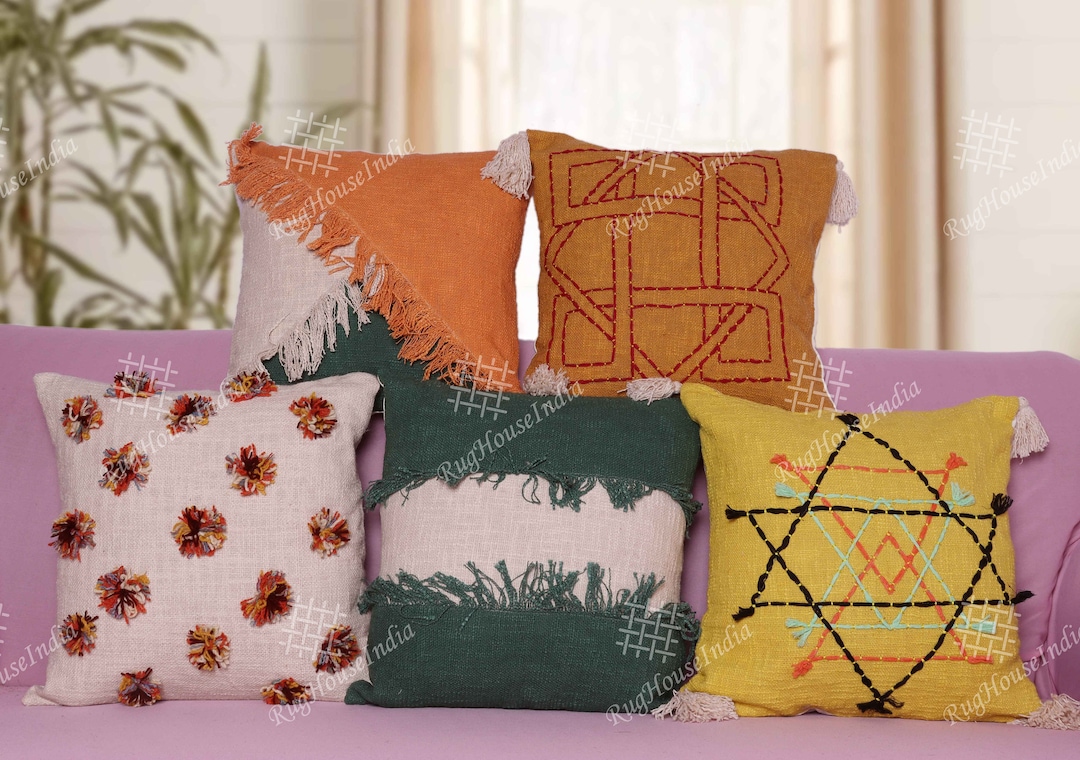 5 Set of 18"x18" Indian Handmade Embroidered TNT Cushion Covers ...