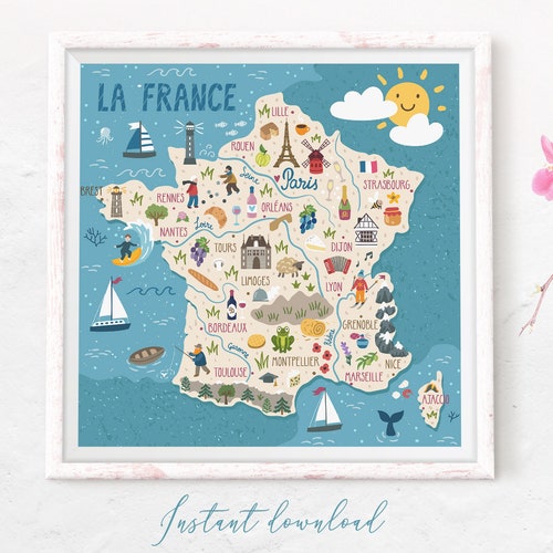 Paris City Map Art Print Watercolor | Etsy