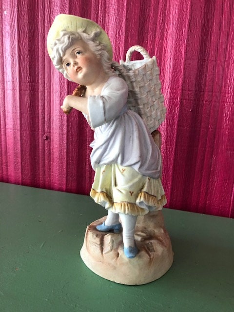 Antique German Bisque Gebruder Heubach Figurine Girl With Basket #6 - Etsy