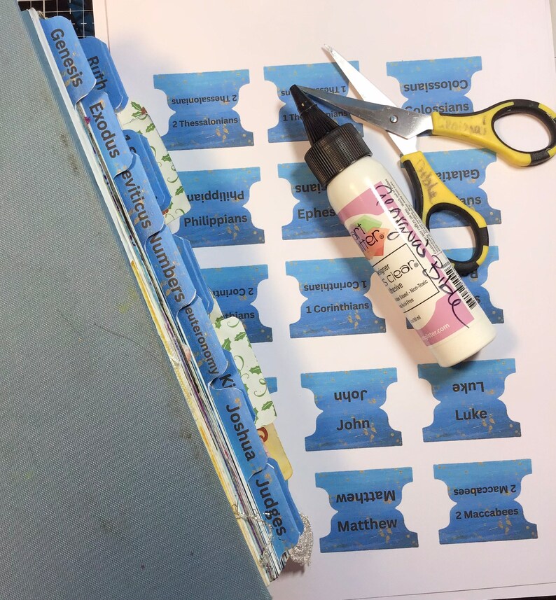 Spattered Blue Bible Tabs - Downloadable, Printable Bible Page Markers ...