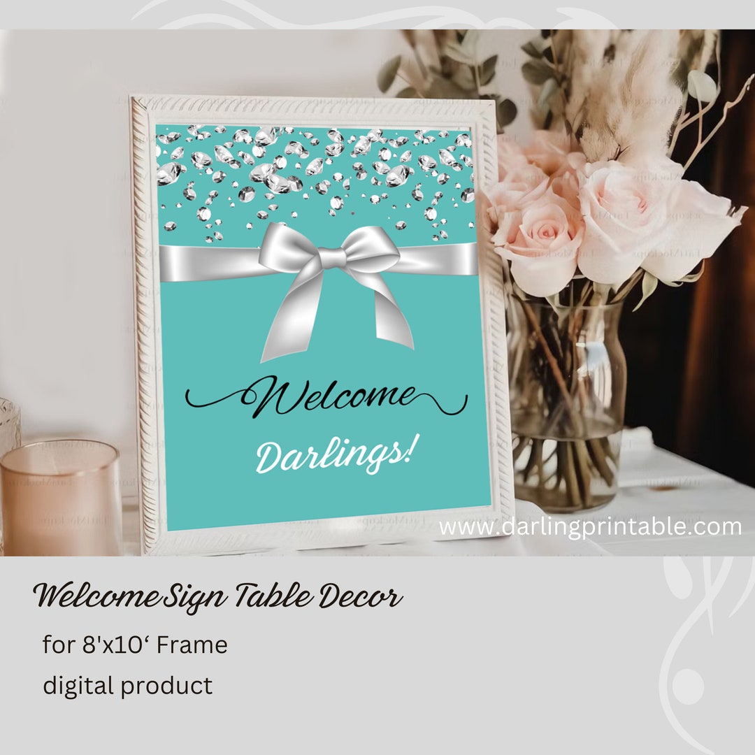 Diamond Silver Ribbon Tiffany Theme Welcome Sign Table Decor - Etsy