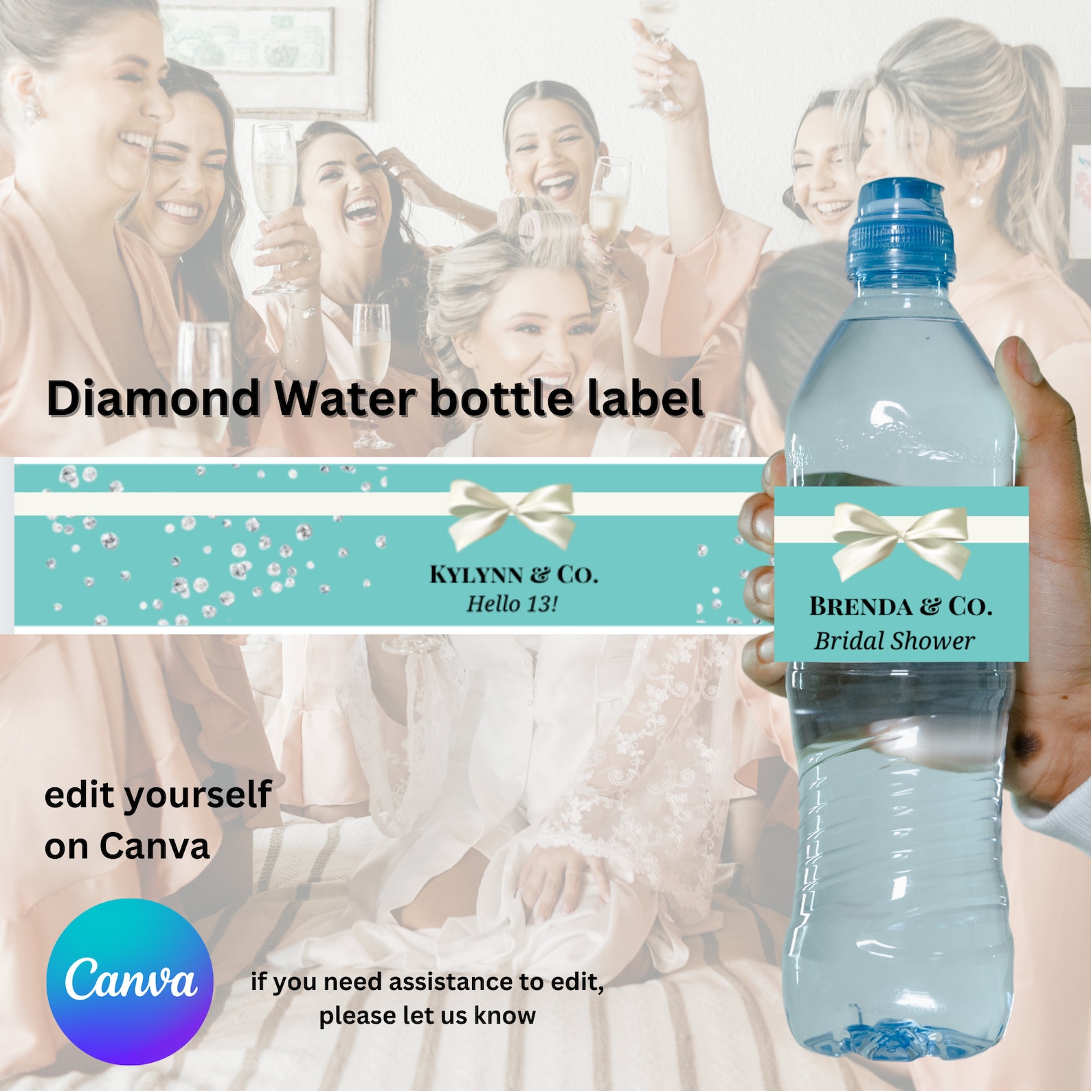 EDIT YOURSELF Water Bottle Label Diamond Breakfast at Tiffanys - JPG ...