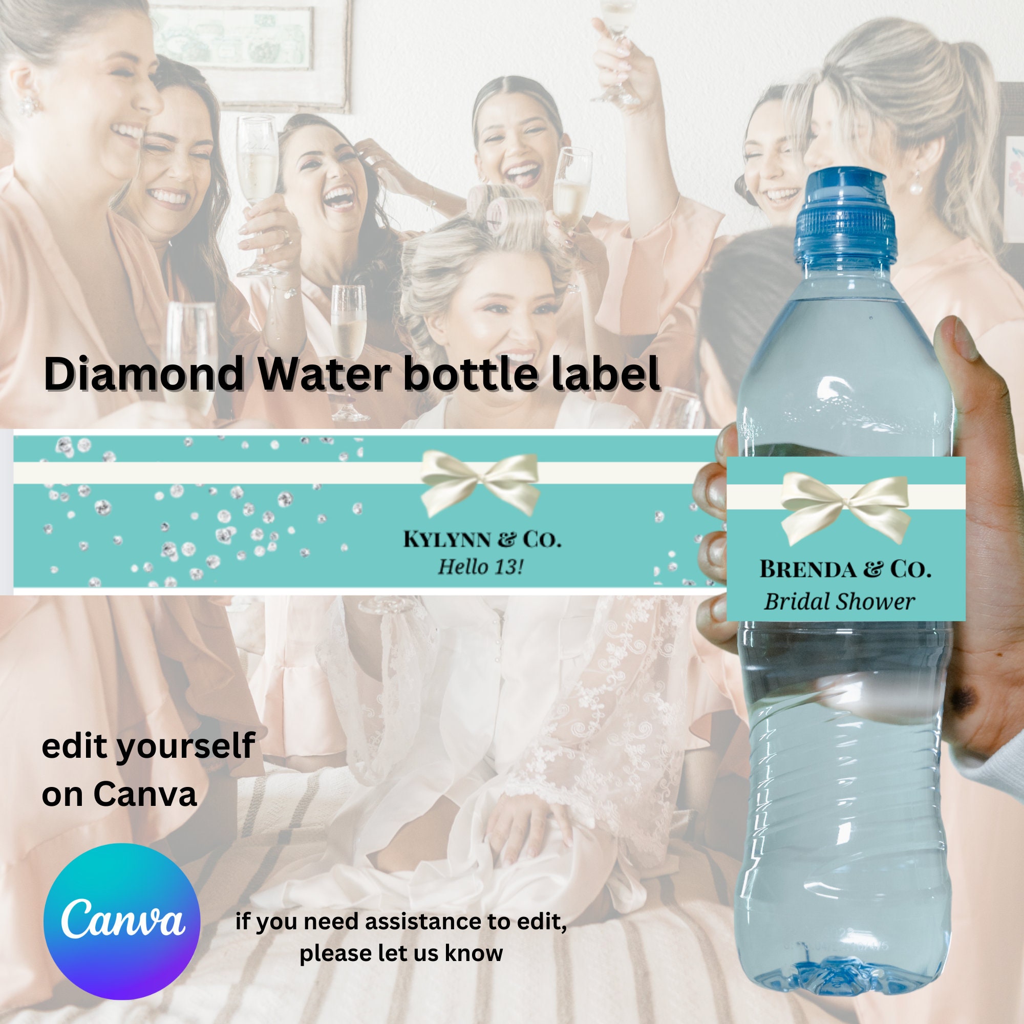 EDIT YOURSELF Water Bottle Label Diamond Breakfast at Tiffanys - JPG ...