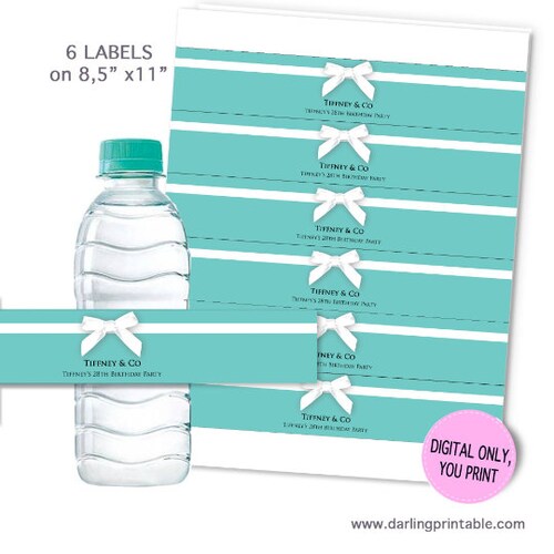 EDIT YOURSELF Water Bottle Label Diamond Breakfast at Tiffanys - Etsy