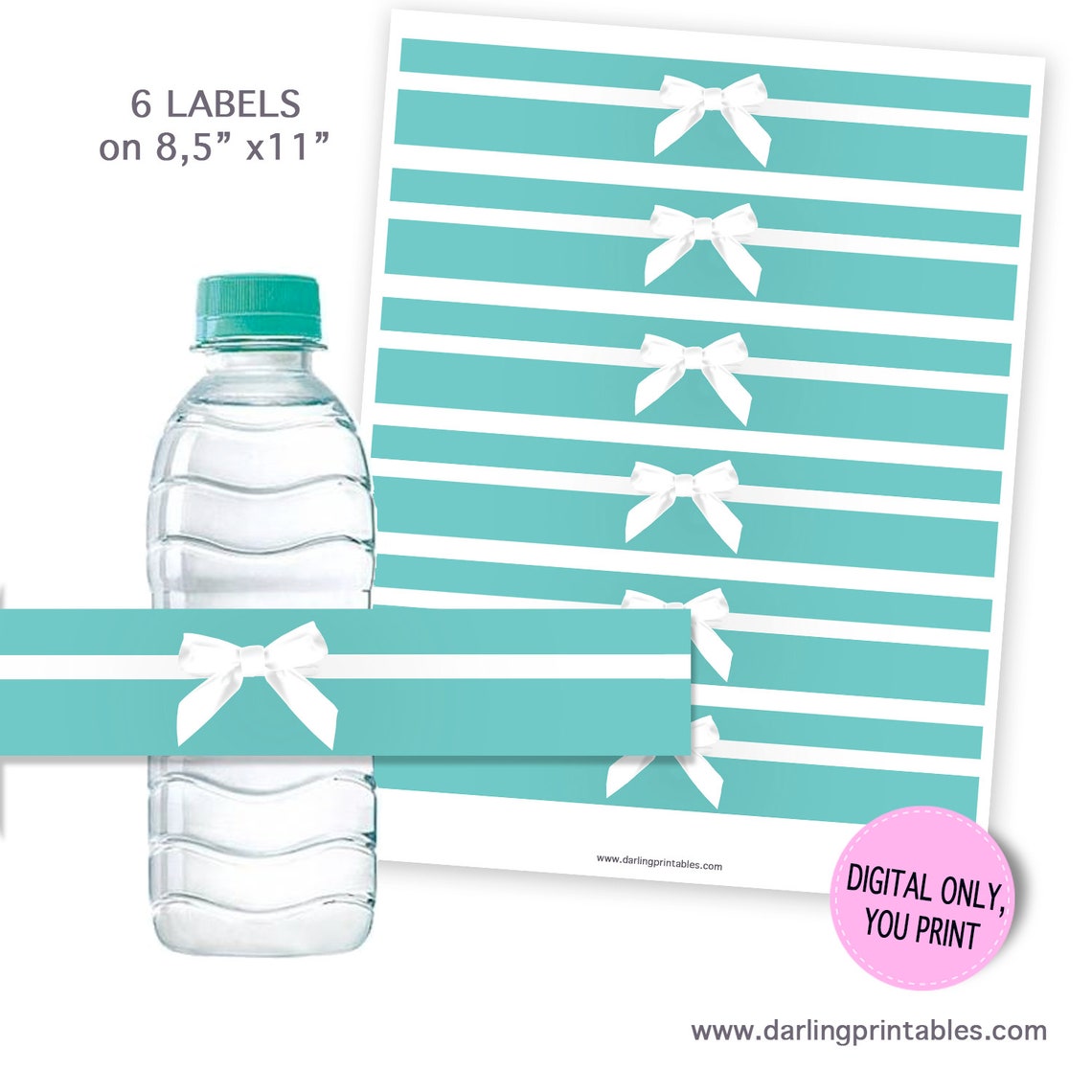 BLANK Water Bottle Label Breakfast at Tiffanys Theme . (not ...