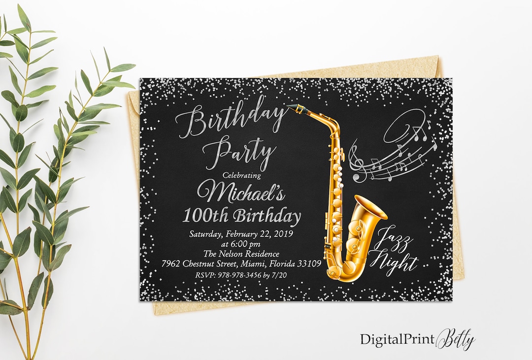 100th Birthday Invitation, Birthday Invitation, Jazz Night Invitation ...