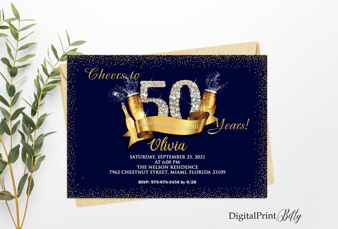 Woman Birthday Invitation, 50th Birthday Party, Gold Birthday ...