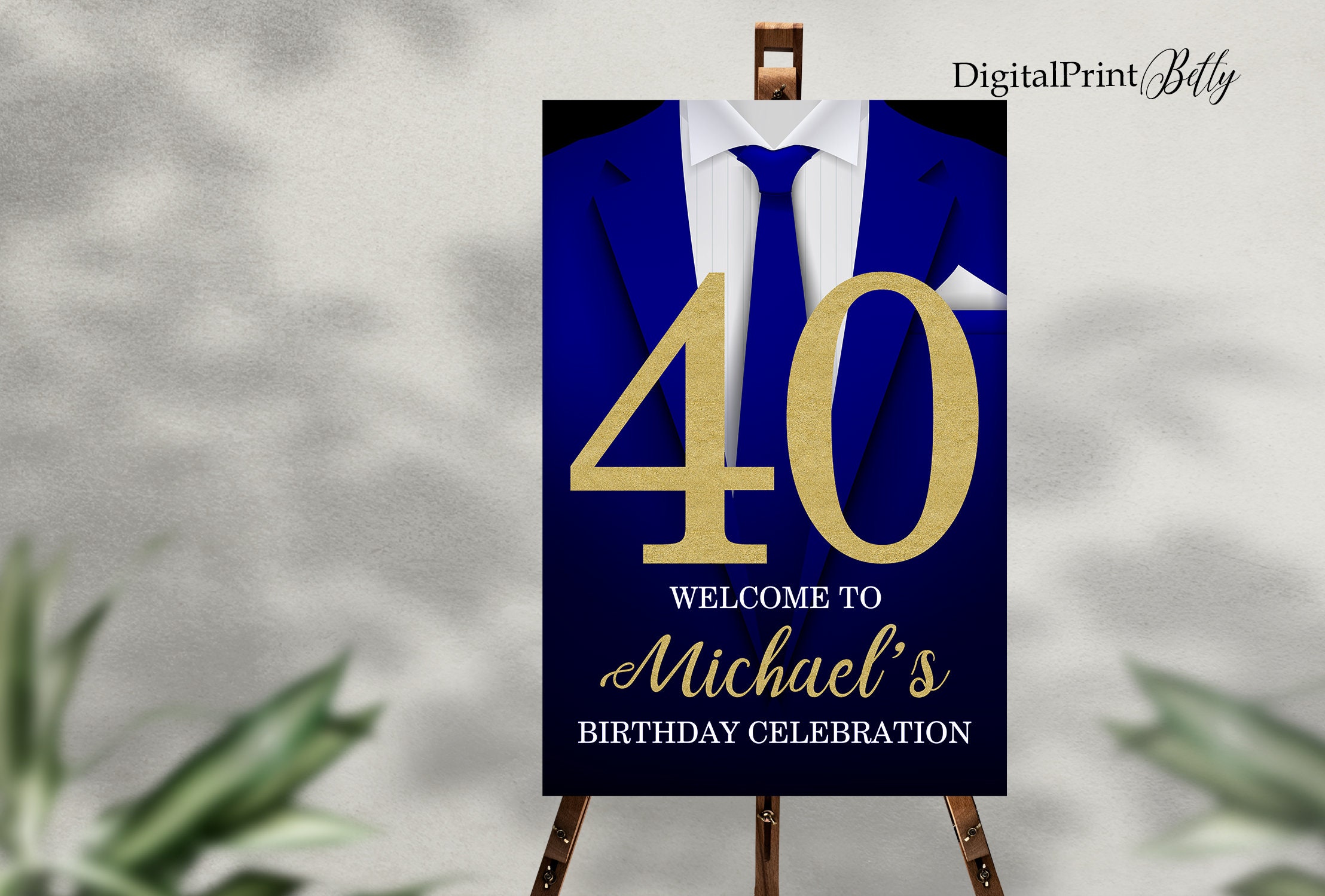 40th Birthday Welcome Sign, Welcome Sign, Birthday Sign, Gold and Navy ...