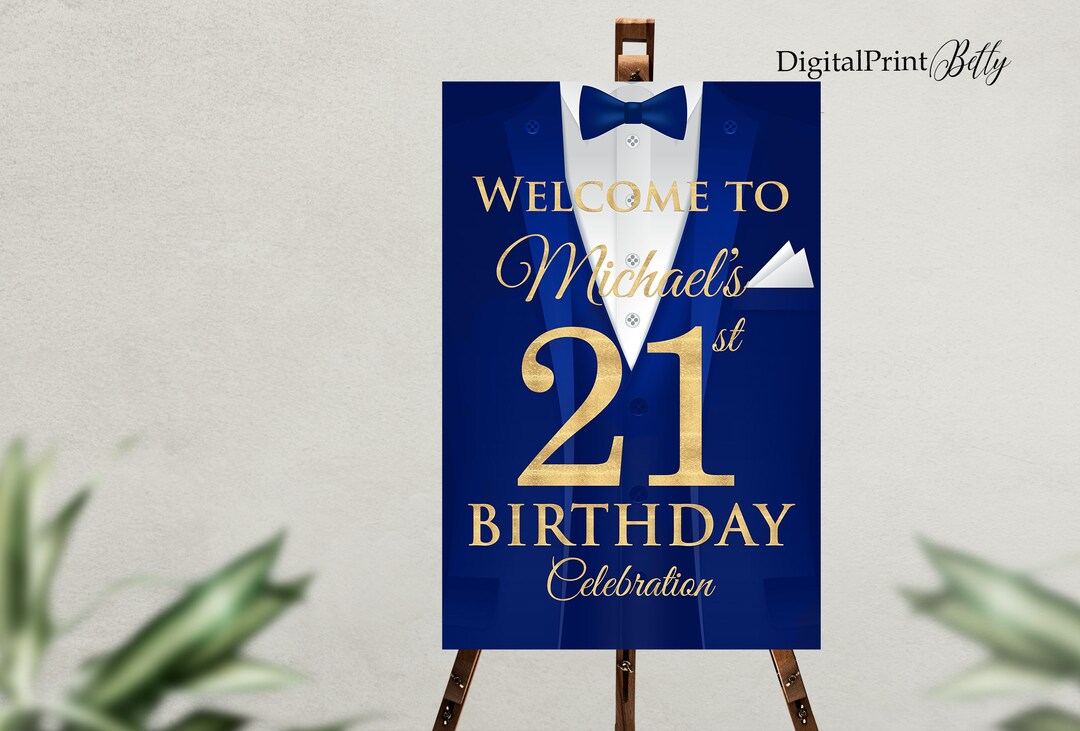 21st Birthday Welcome Sign, Welcome Sign, Birthday Sign, Gold and Navy ...