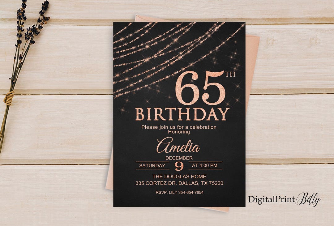 65th Birthday Invitation, Gold Invitation, Gold Glitter Birthday Invite ...