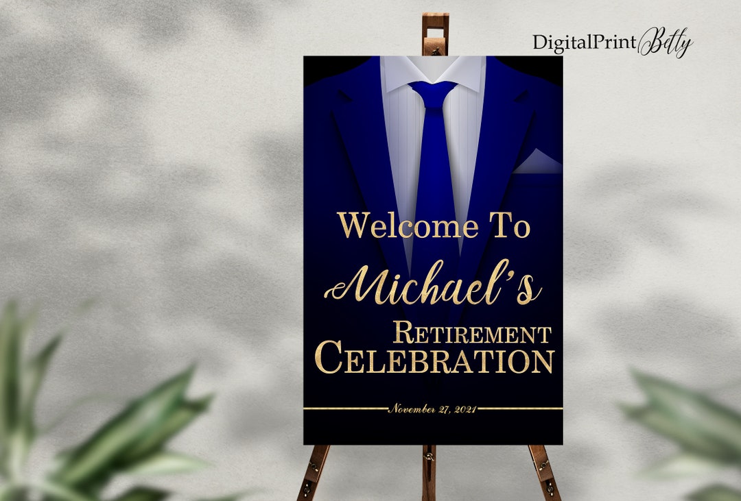 Retirement Welcome Sign, Welcome Sign, Birthday Sign, Gold and Navy ...