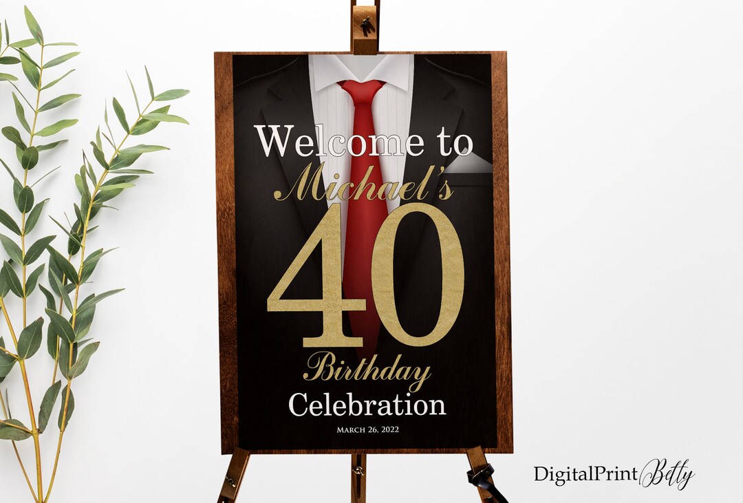 40th Birthday Welcome Sign, Welcome Sign, Birthday Sign, Gold and Black ...