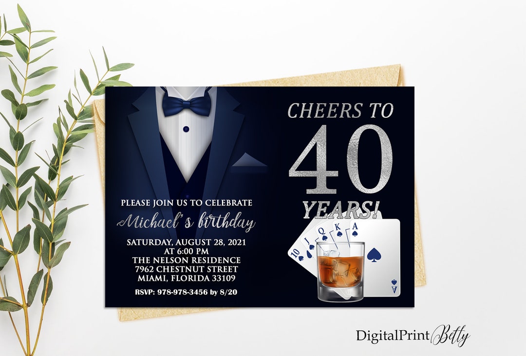 Playing Cards Invitation, Poker Invitation, 40th Birthday Invitation ...