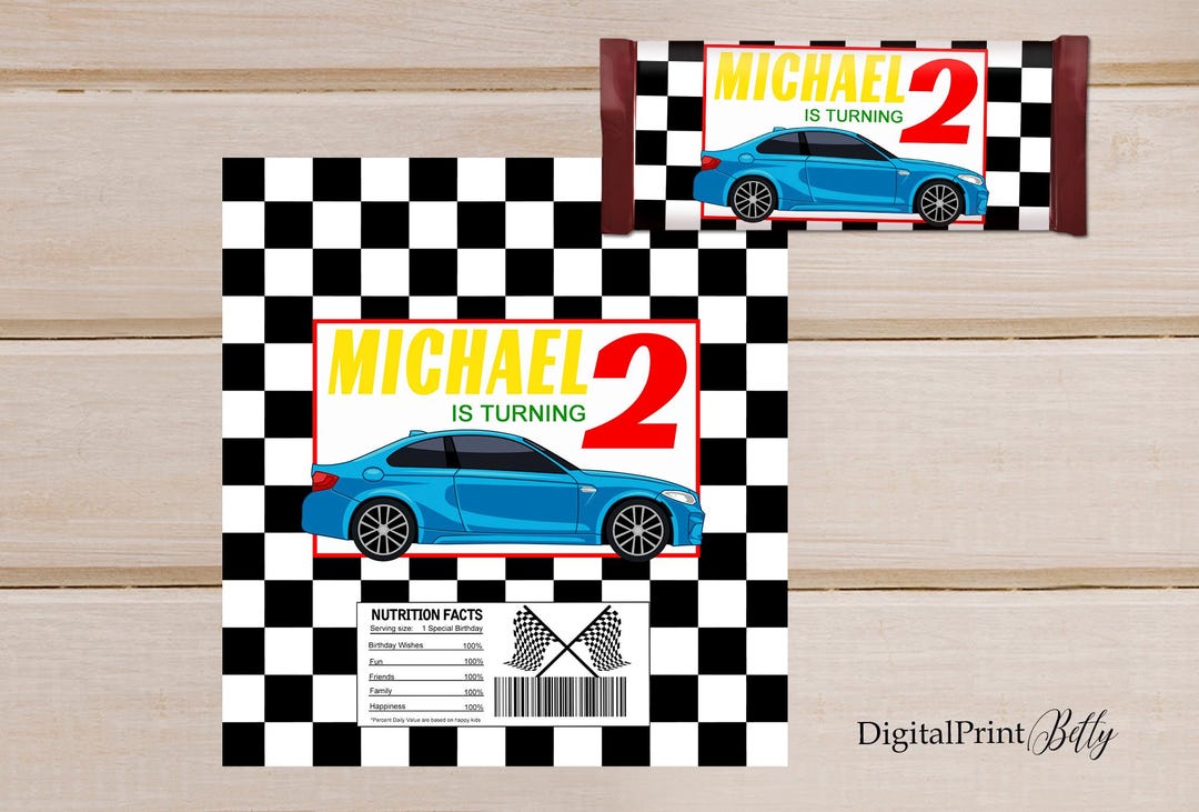 Race Car Candy Wrappers, Race Car Birthday, Chocolate Wrappers, Any Age ...