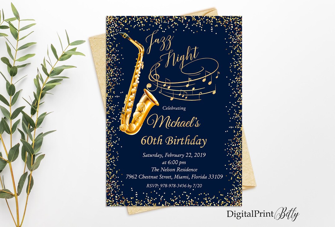 60th Birthday Invitation, Birthday Invitation, Jazz Night Invitation ...