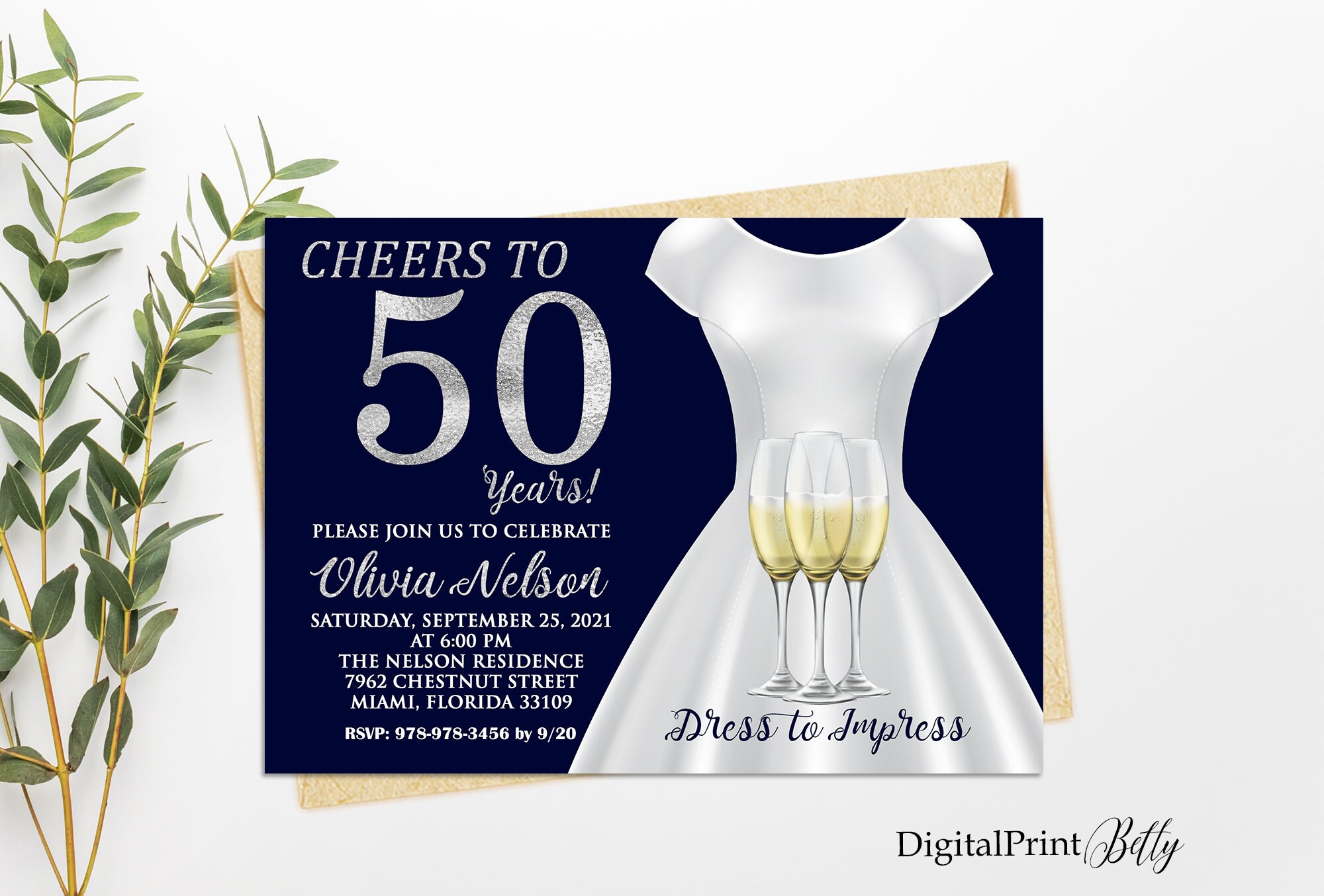 Woman Birthday Invitation 50th Birthday Party Dress to | Etsy