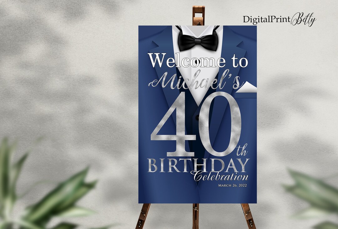 40th Birthday Welcome Sign, Welcome Sign, Birthday Sign, Silver and ...