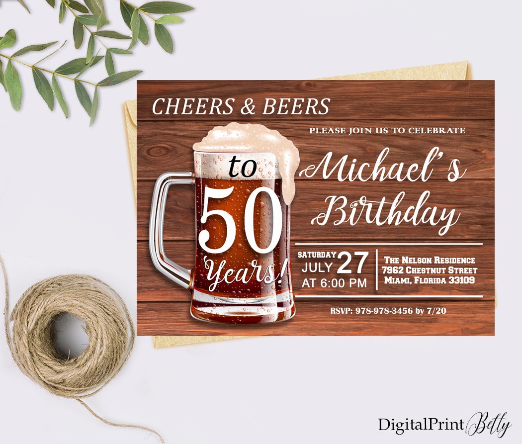 50th Birthday Beer Themed Invitations Men Birthday Party | Etsy