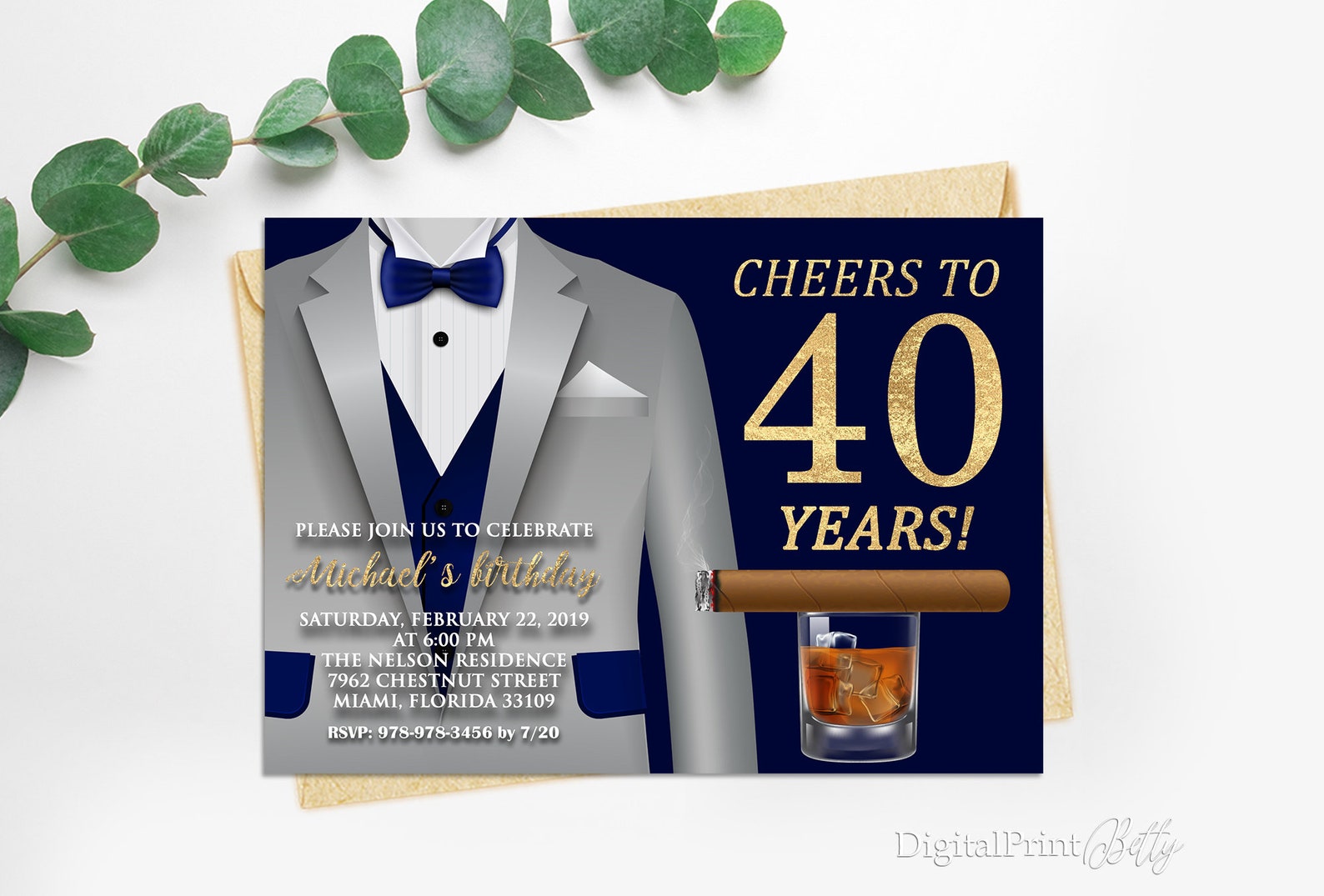 40th Birthday Invitations Men Birthday Party Whiskey and | Etsy