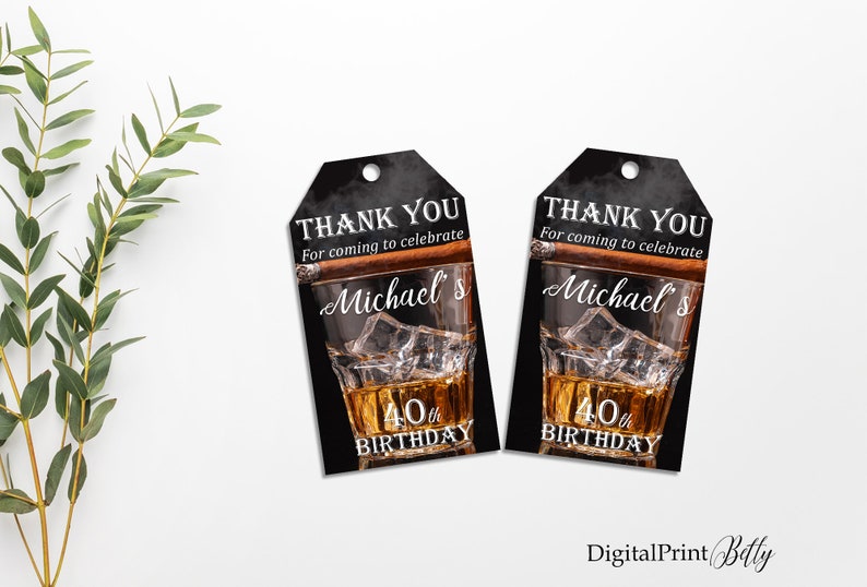 Birthday Thank You Tags Whiskey and Cigar Favor Tag Cheers - Etsy
