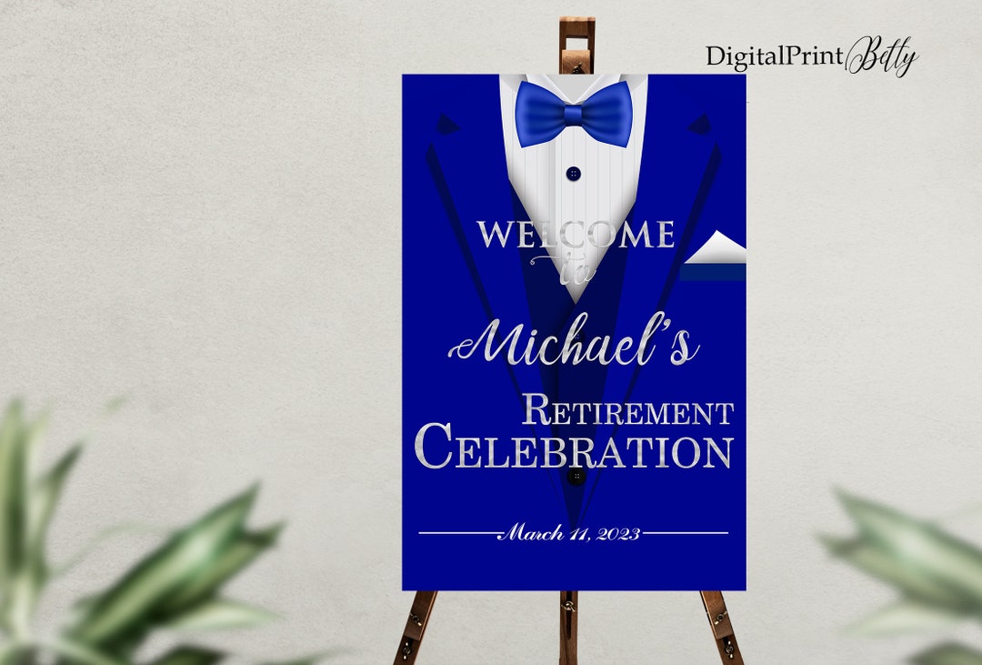 Retirement Party Welcome Sign, Welcome Sign, Silver and Royal Blue ...