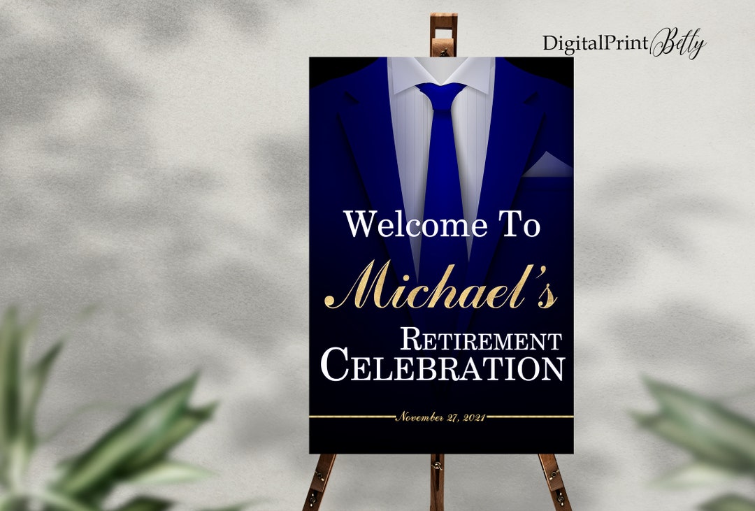 Retirement Welcome Sign, Welcome Sign, Birthday Sign, Gold and Navy ...