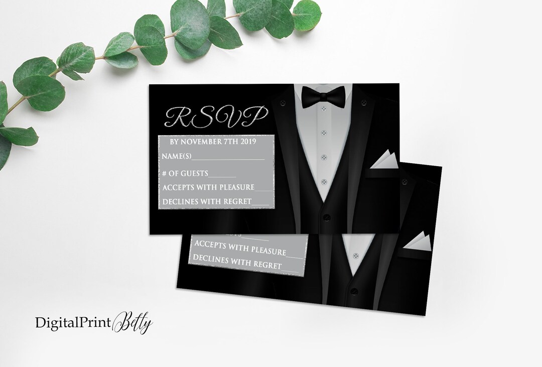 RSVP Cards, the Tuxedo Invite, Silver Birthday Invitation, the Tuxedo ...