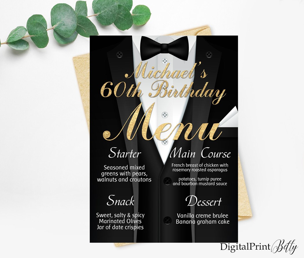 Men Birthday Menu Tuxedo Birthday Menu Tuxedo Birthday - Etsy
