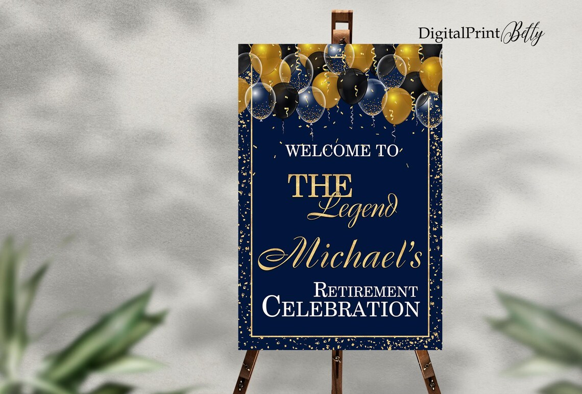 Retirement Welcome Sign, Welcome Sign, Gold and Blue Retirement Party ...