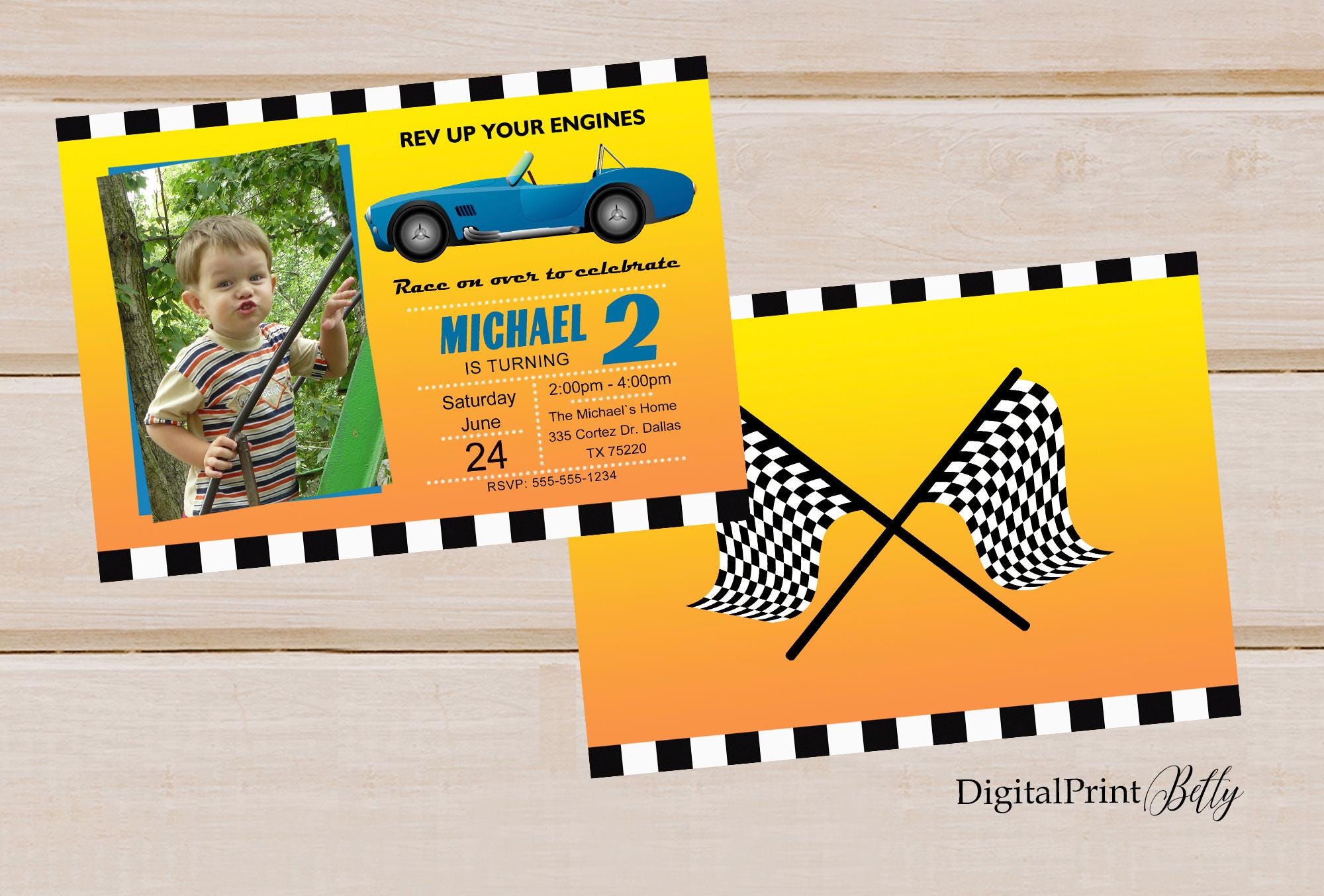 Race Car Birthday Invitation, Race Car Party Invite, 2nd Birthday ...