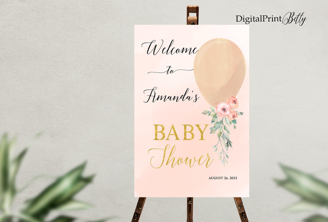 Welcome Sign Baby Shower, Baloon and Flower Baby Shower, Floral Welcome ...