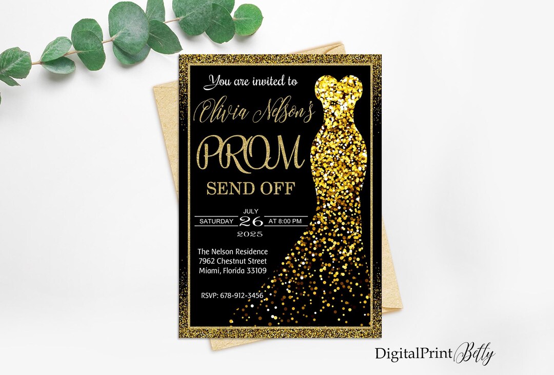 Prom Send off Invitations, Gold Glitter Invitation, Prom E-invite Party ...
