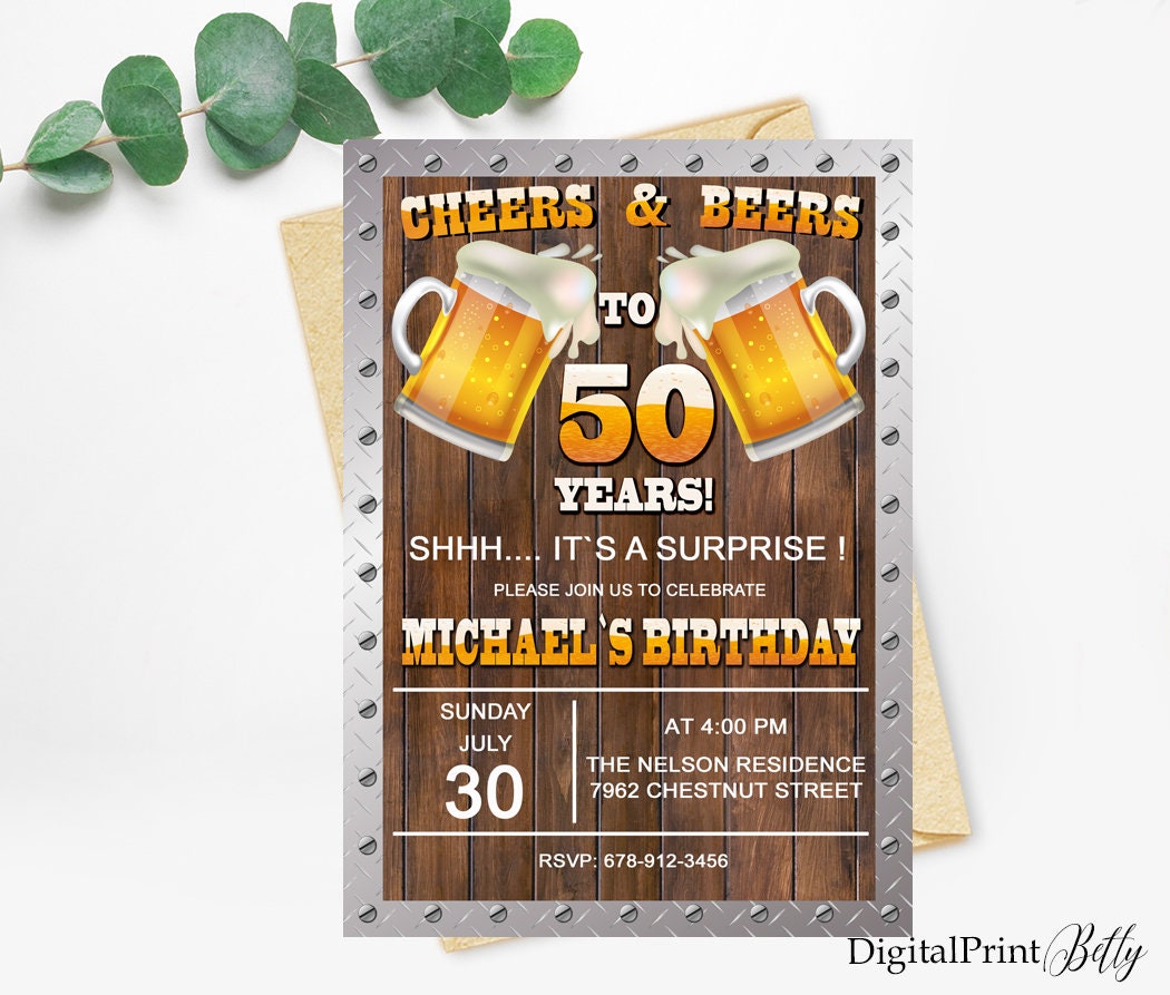 50th Birthday Beer Themed Invitations Men Birthday Party | Etsy