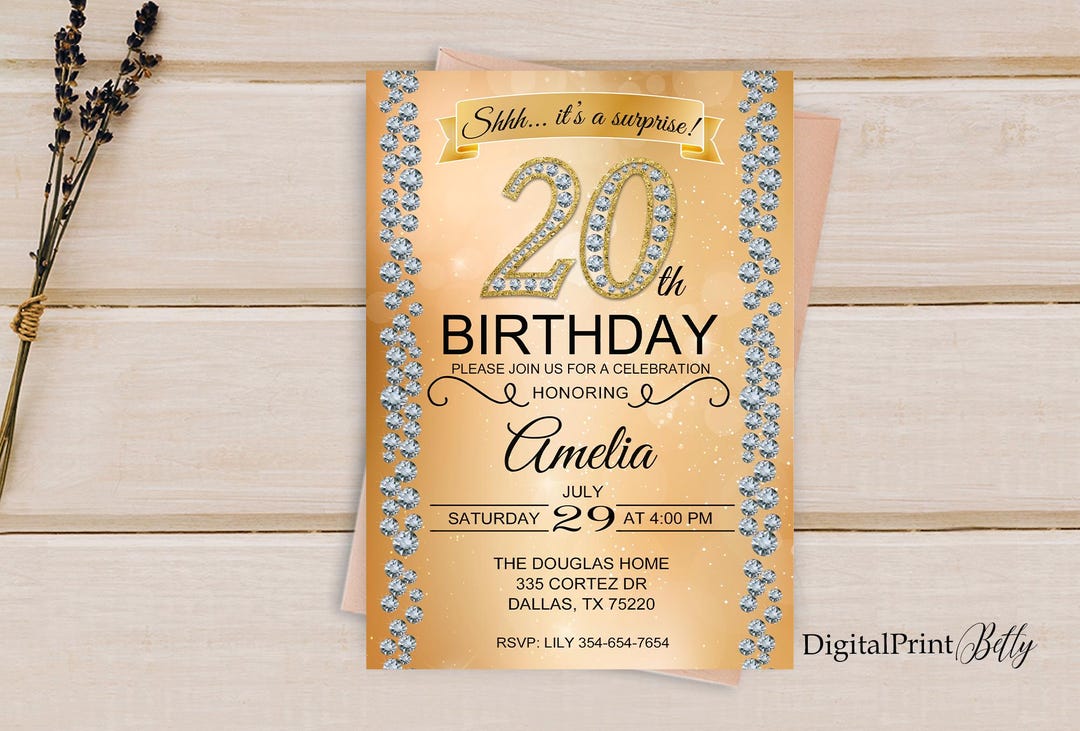 Brilliants 20th Birthday Invitation, Any Age Birthday Invite ...