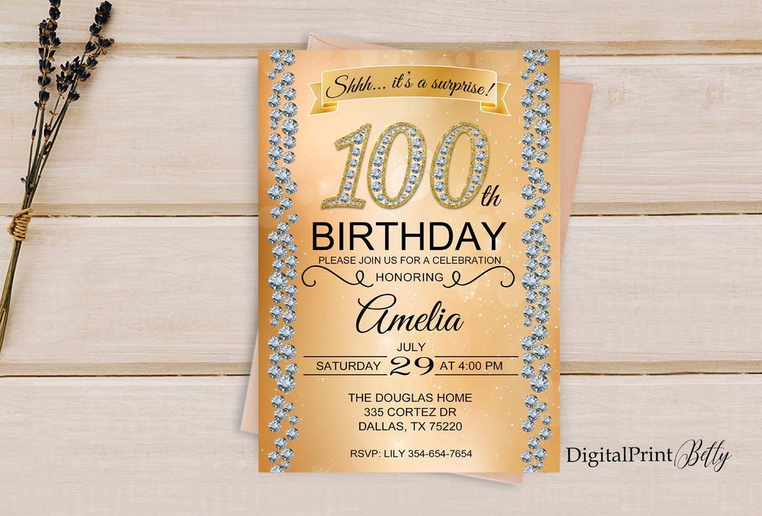 Brilliants 100th Birthday Invitation, Any Age Birthday Invite ...