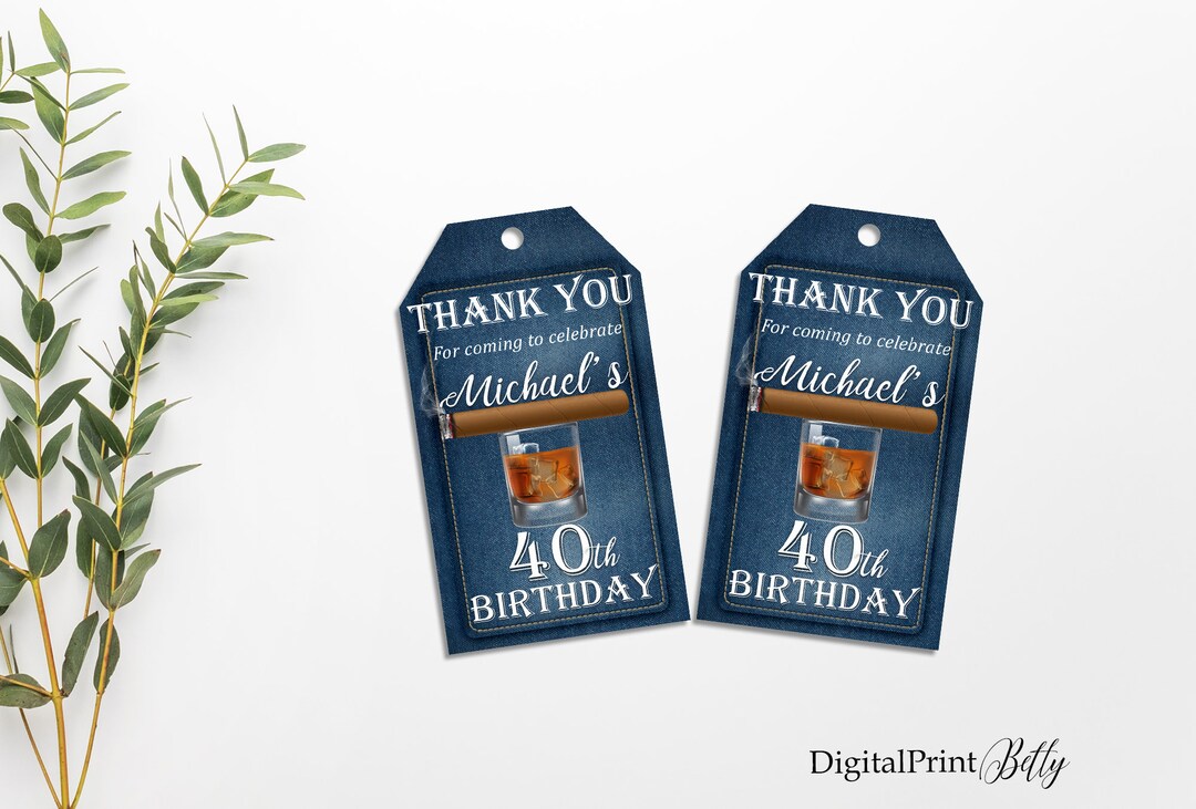 Birthday Thank You Tags, Whiskey and Cigar Favor Tag, Cheers Favor Tag ...