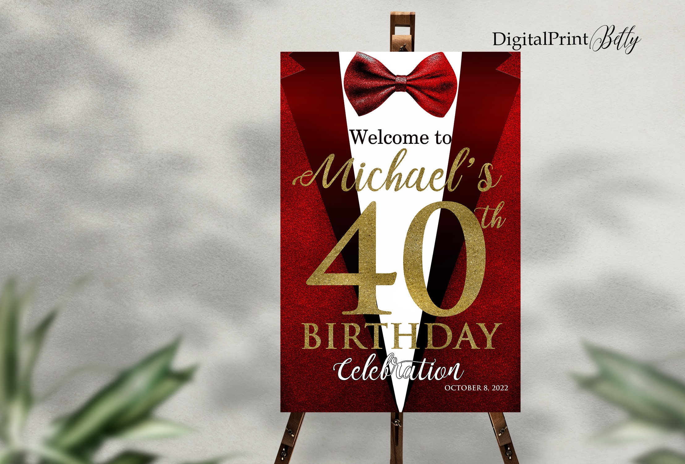40th Birthday Welcome Sign, Welcome Sign, Birthday Sign, Gold and Red ...