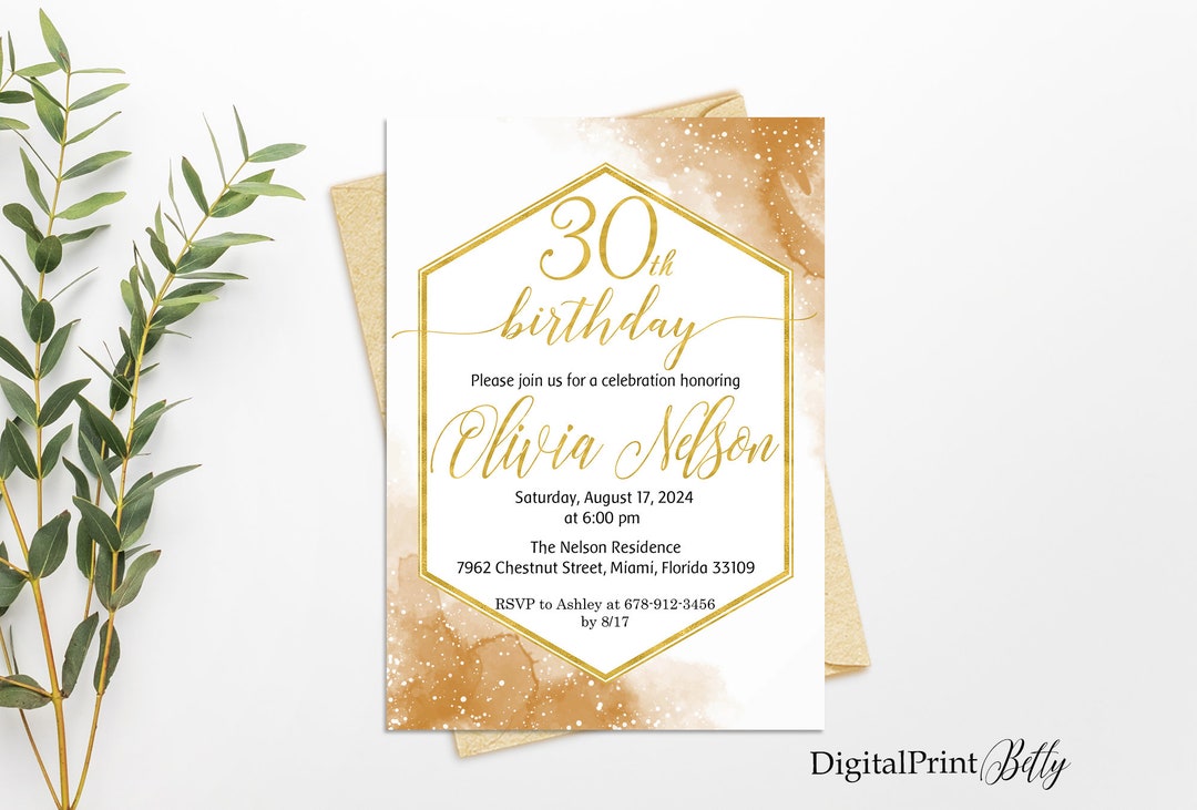 30th Birthday, Brown Invitation, 30th Birthday Invitation, Any Age ...
