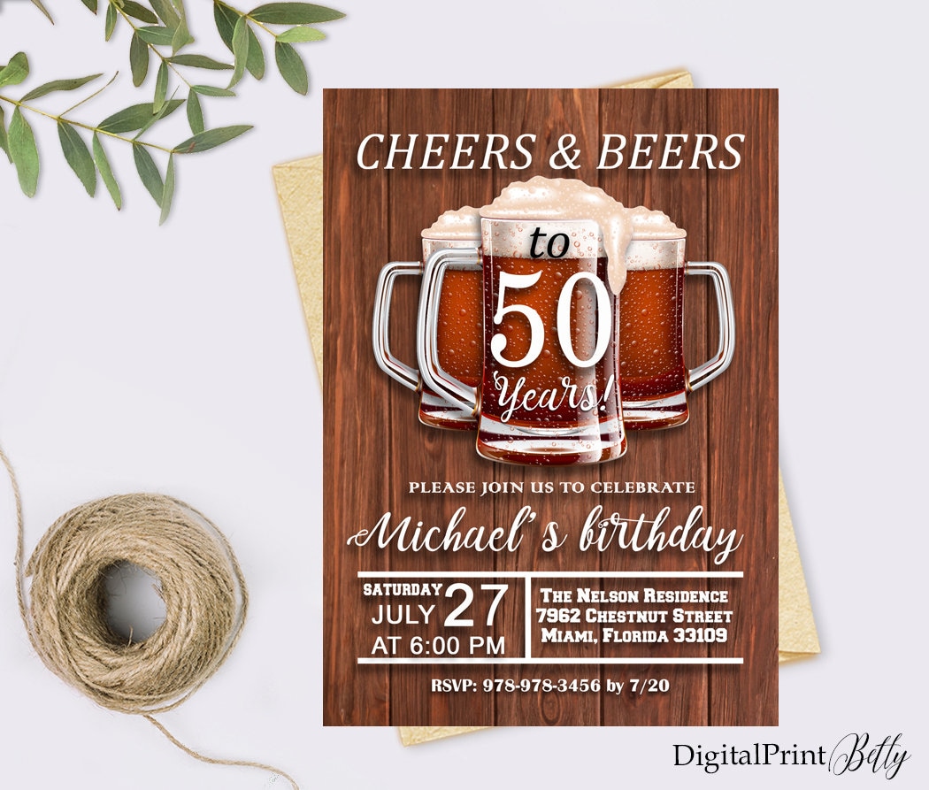 50th Birthday Beer Themed Invitations Men Birthday Party | Etsy
